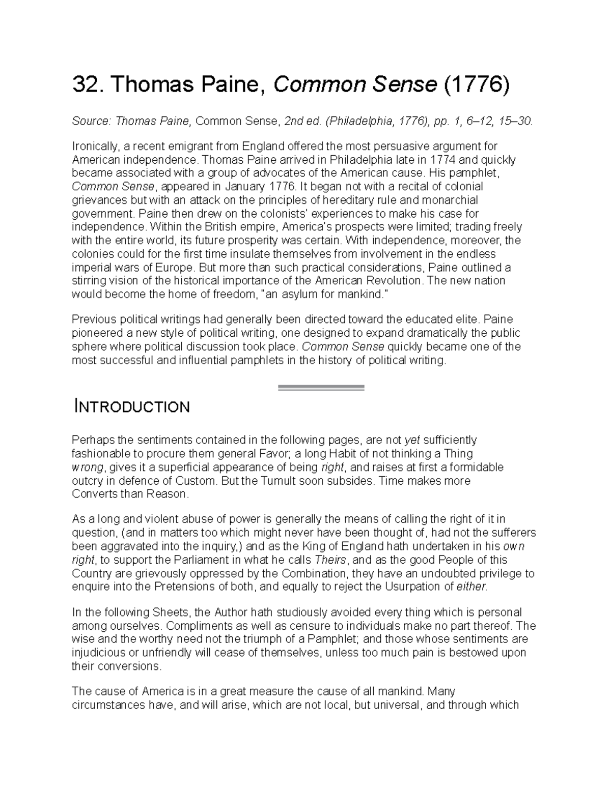 VOF Common Sense: Analyzing Thomas Paine's Argument for Independence ...