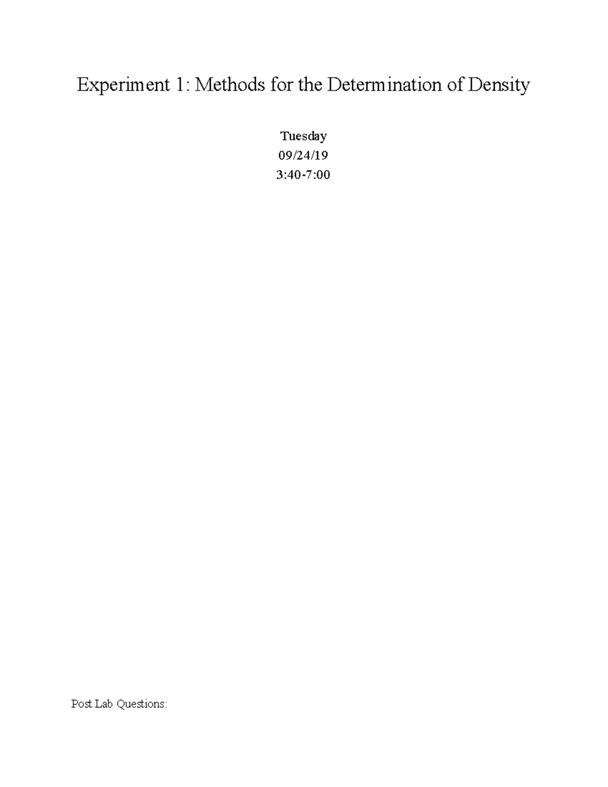 Lab Report 2 - Density Determination Methods Experiment Notes - Studocu