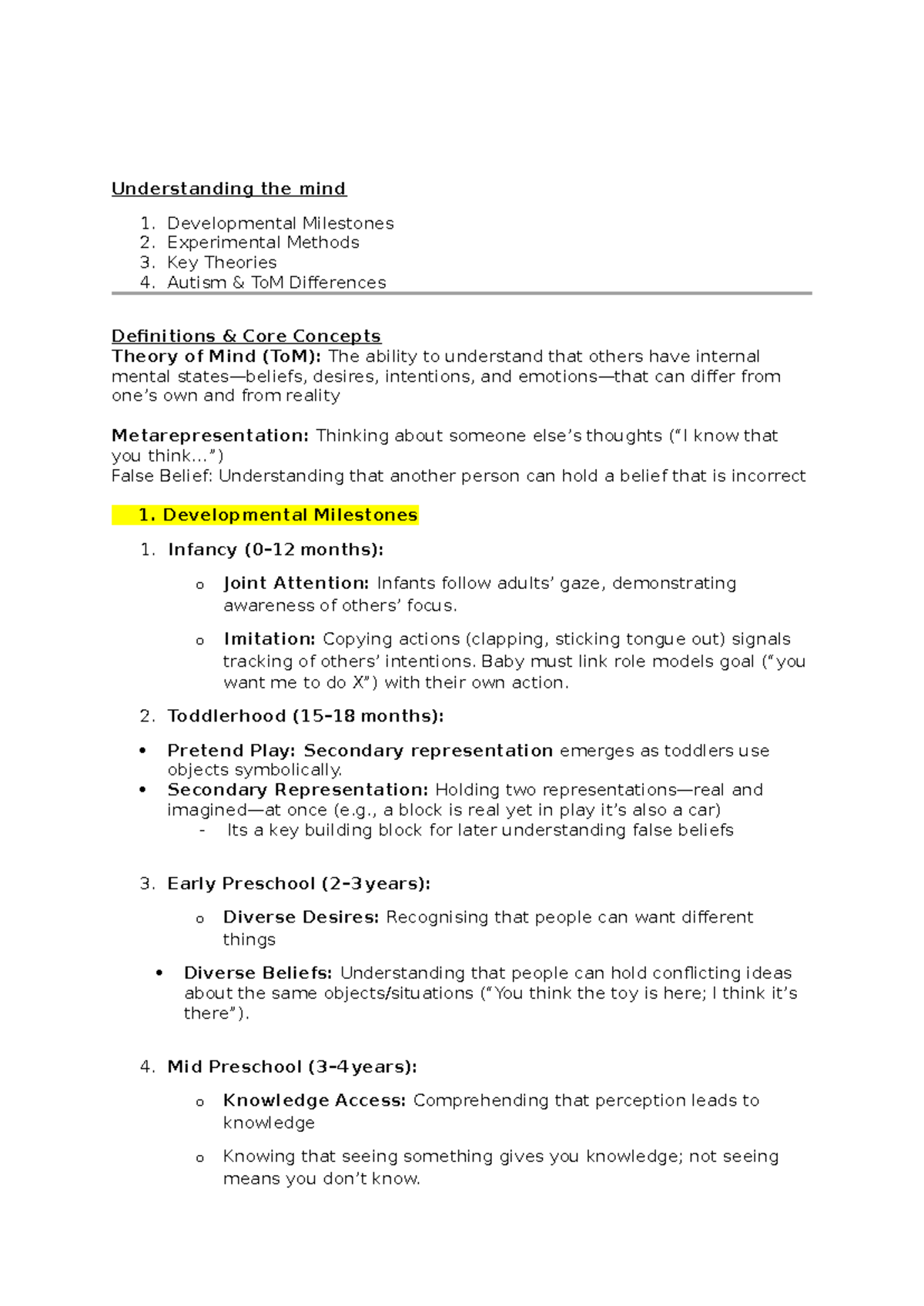 Theory of Mind (ToM) Development: Key Concepts & Autism Insights - Studocu