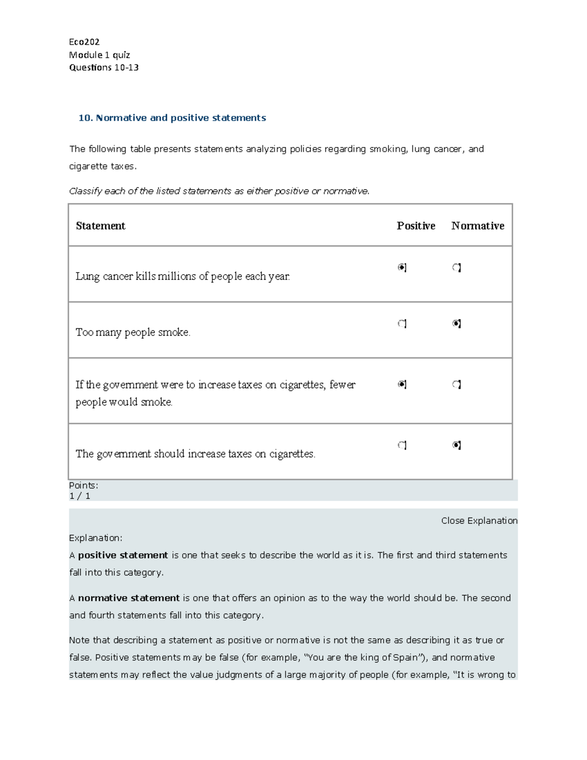 Eco202 - Quiz Notes: Positive & Normative Statements Explained - Studocu