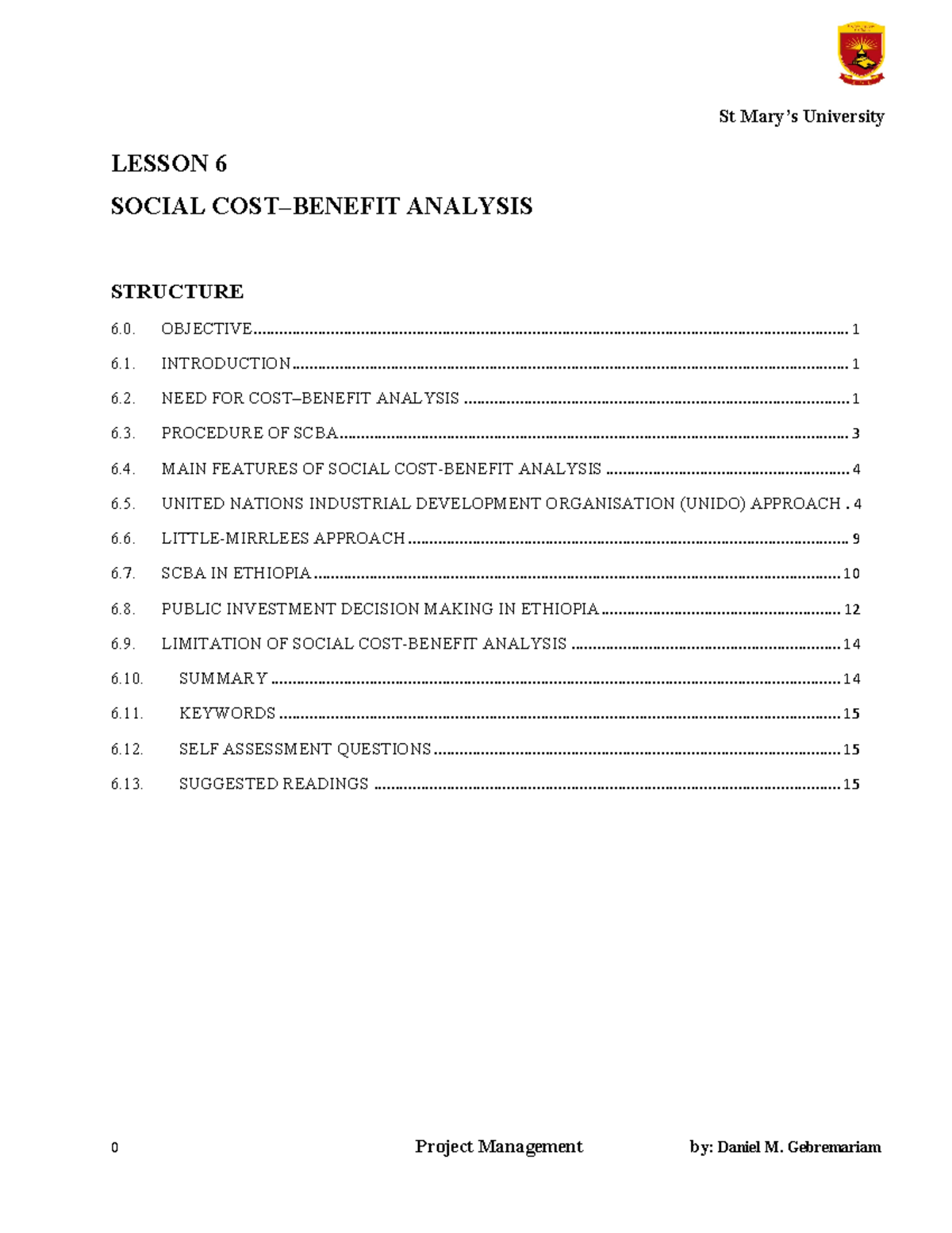 Project Management PMT601: Social Cost-Benefit Analysis Lesson 6 - Studocu