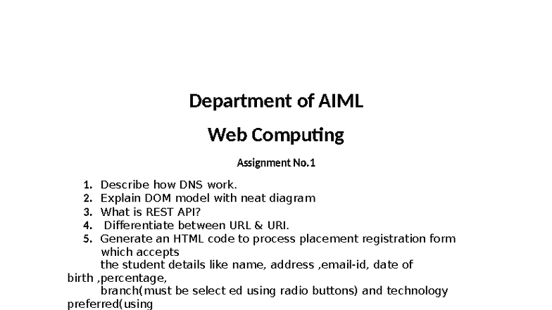 WC AIML Web Computing Assignment No.1 - Key Concepts & Code Examples - Studocu