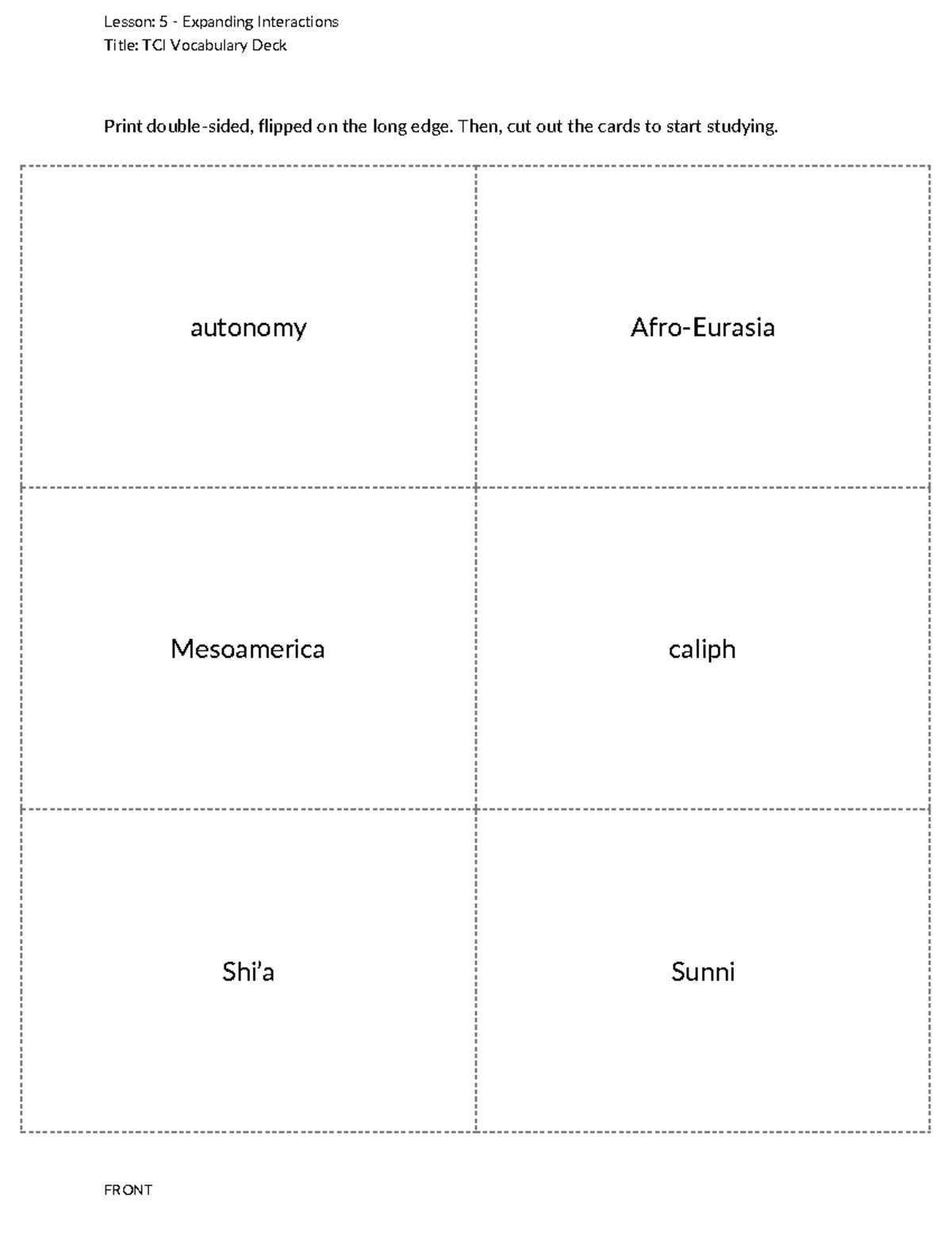 TCI Vocabulary Deck: Lesson 5 - Expanding Interactions Study Cards ...