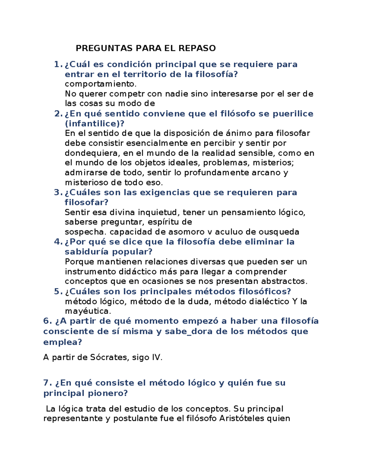 Filosofía 2 - Preguntas y Ejercicios de Repaso para el Examen - Studocu