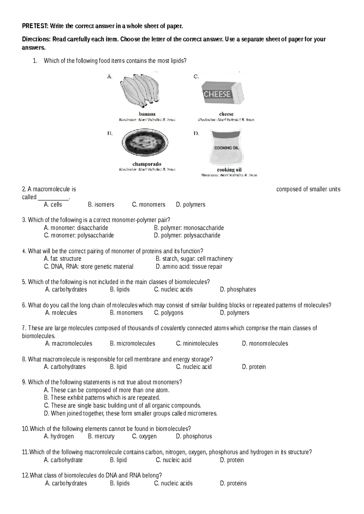 Biomolecules Pretest: Answer Key & Study Guide - Studocu