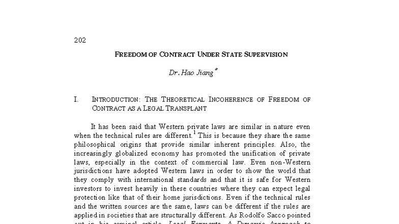 202 FREEDOM OF CONTRACT UNDER STATE SUPERVISION: A Comparative Analysis ...