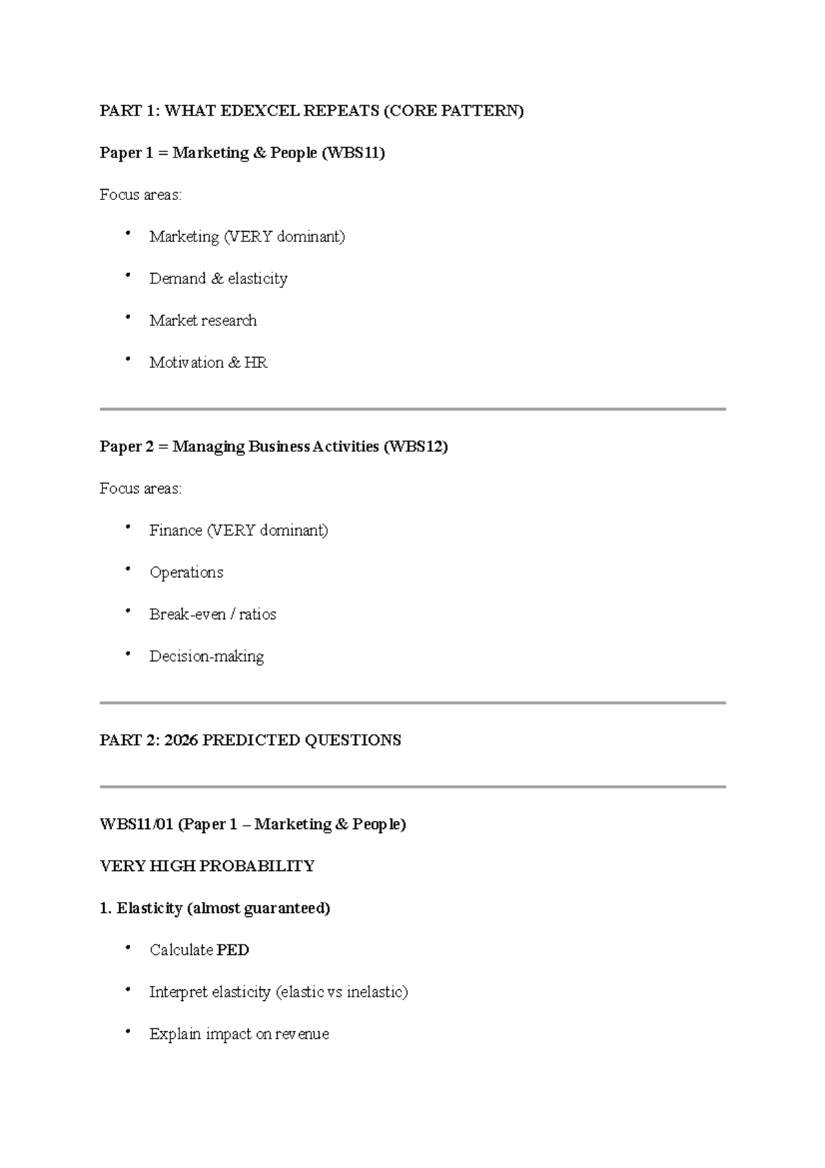 AS Edexcel WBS11 & WBS12 High Probability Questions Overview - Studocu