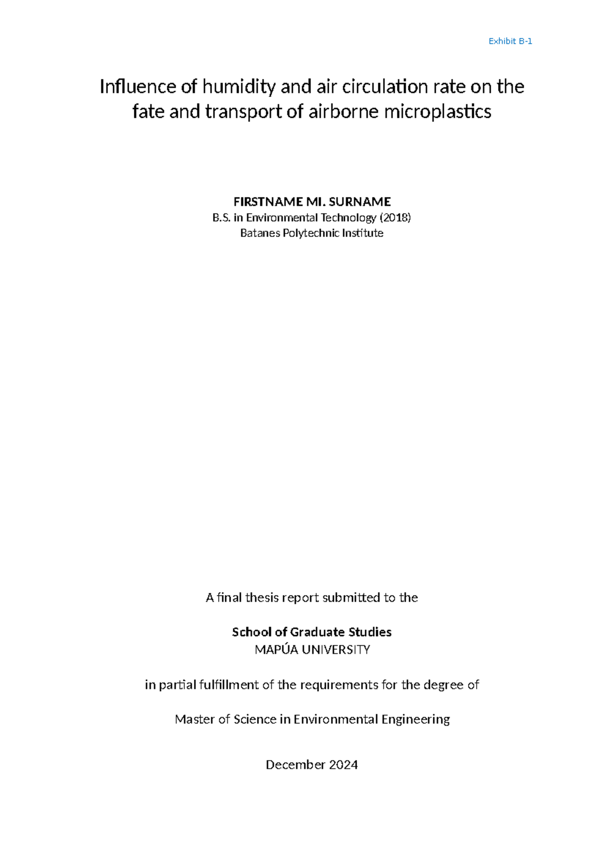 Exhibit B-1 - Thesis Format - Thesis Research Writing - Exhibit B ...