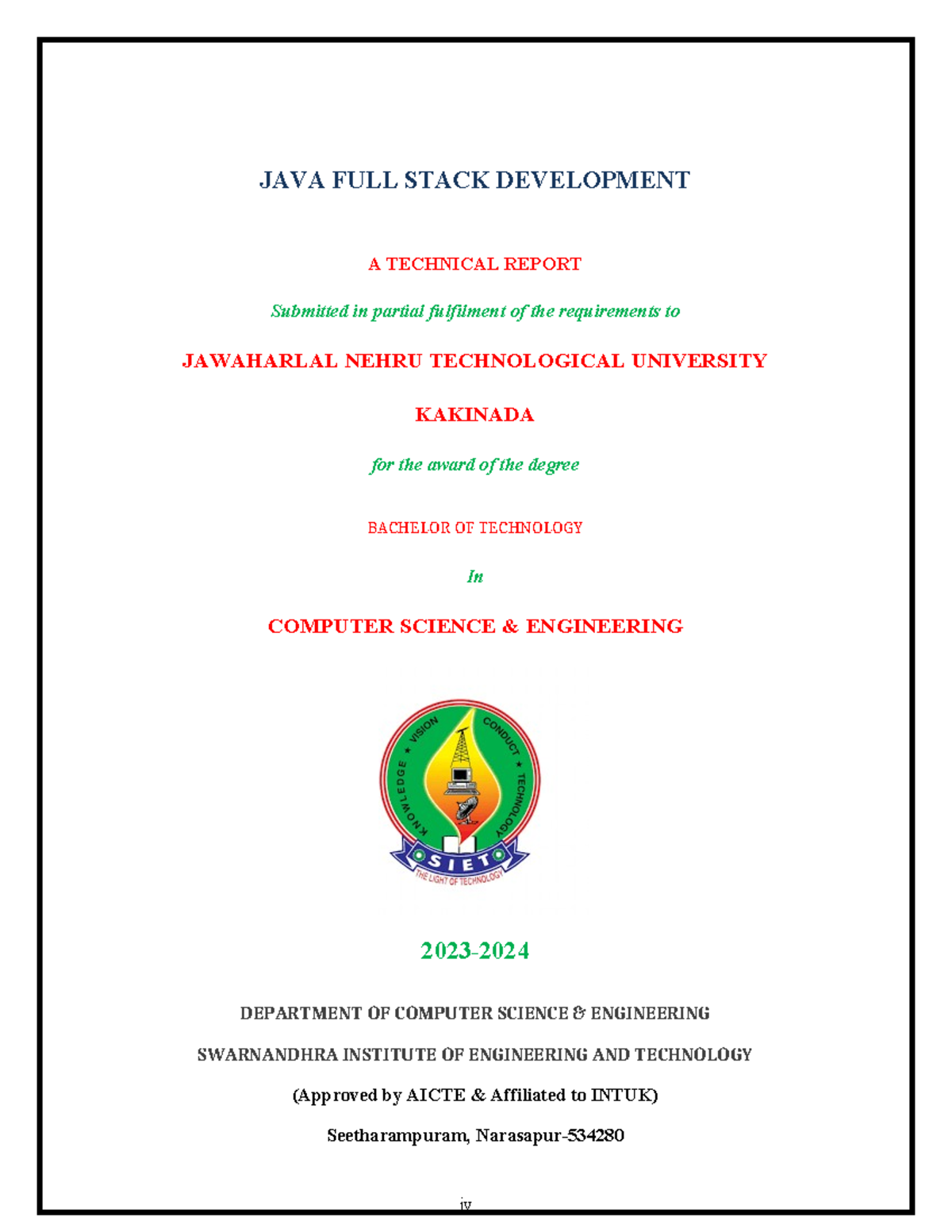 JAVA Full Stack Development Final Report - B.Tech 2023 - Studocu