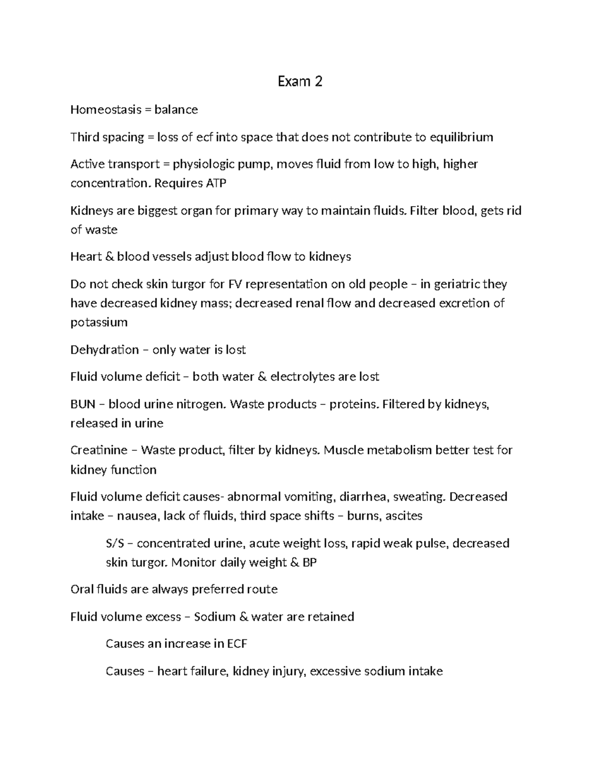 107 Exam 2 Study Guide: Homeostasis & Fluid Balance Concepts - Studocu