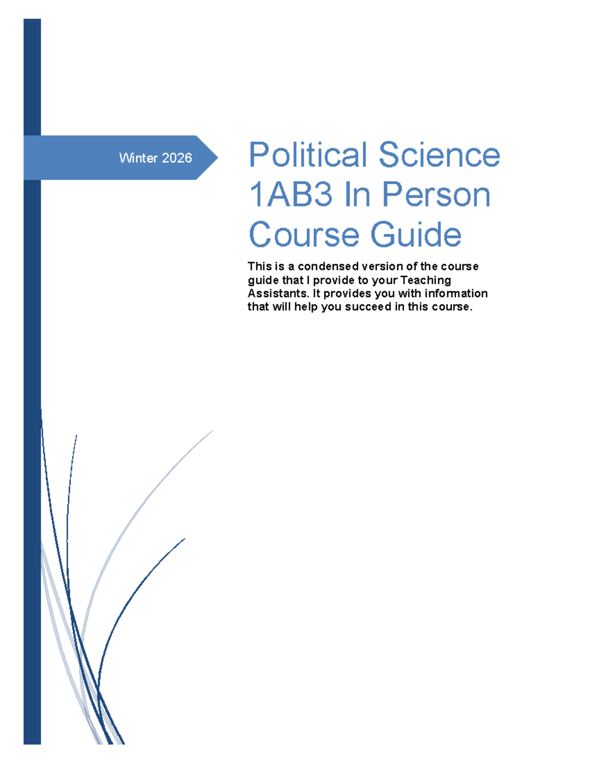 Political Science 1AB3 Winter 2026 In-Person Course Guide and Resources ...