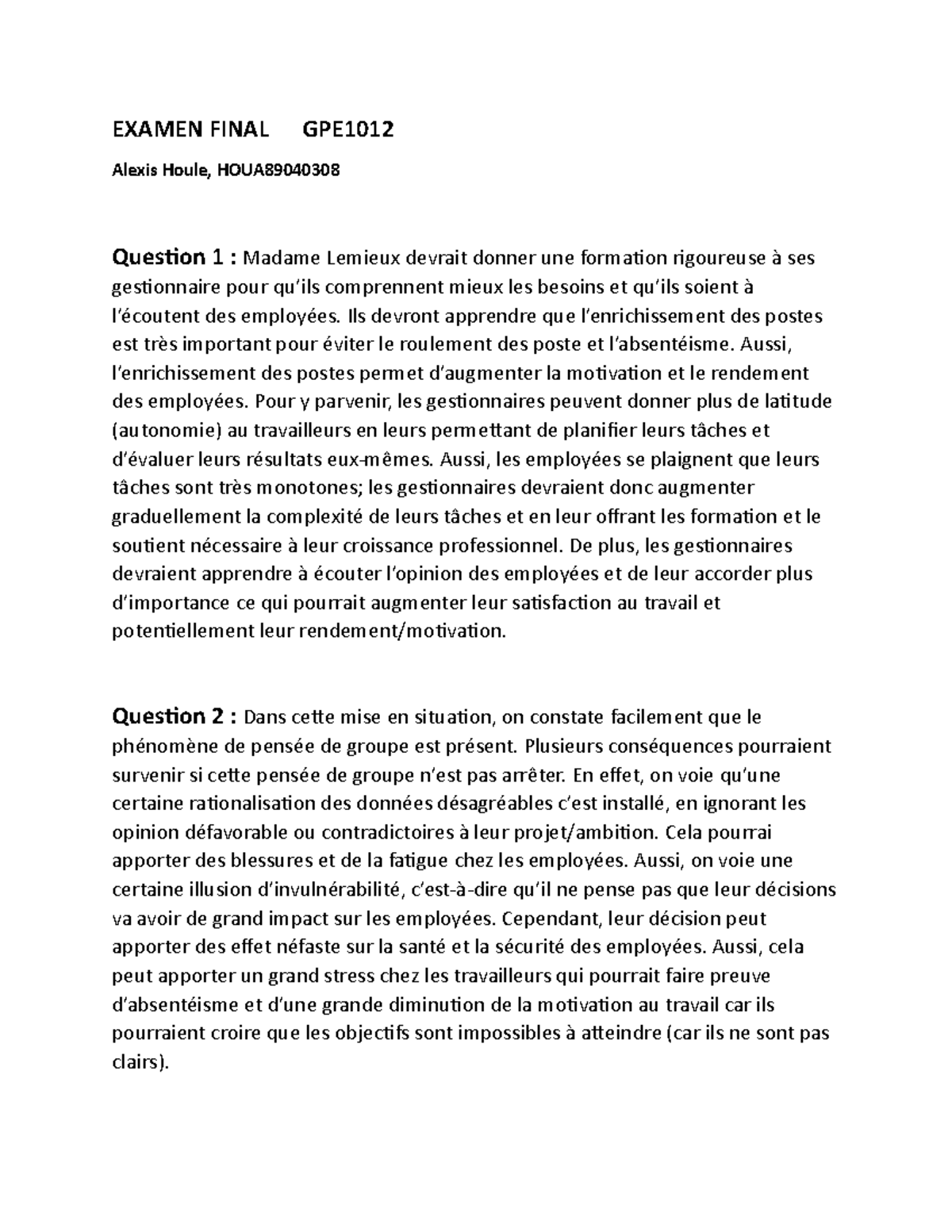 Examen Final GPE1012 - david longval - EXAMEN FINAL GPE Alexis Houle ...