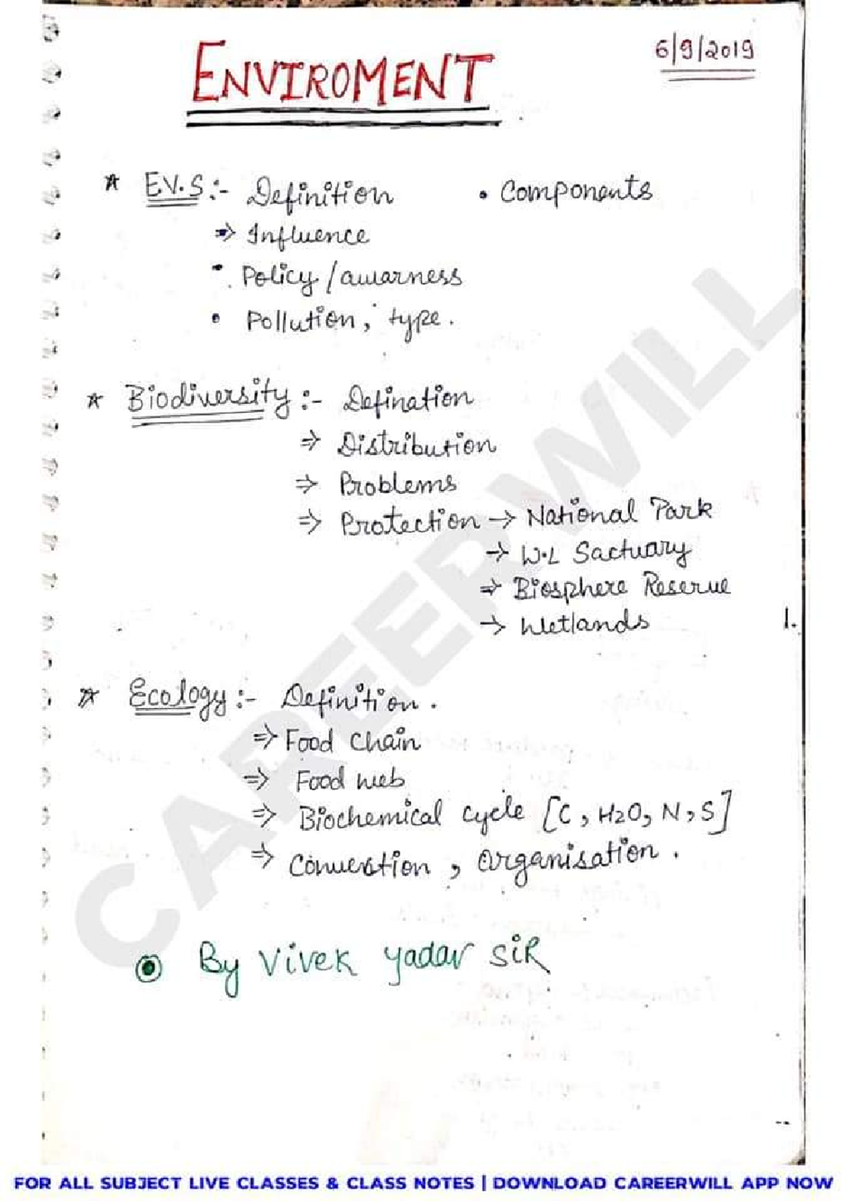 Evsnotessem 1 - Hand written notes for sem 1 evs exam - ENVIROMENT ...