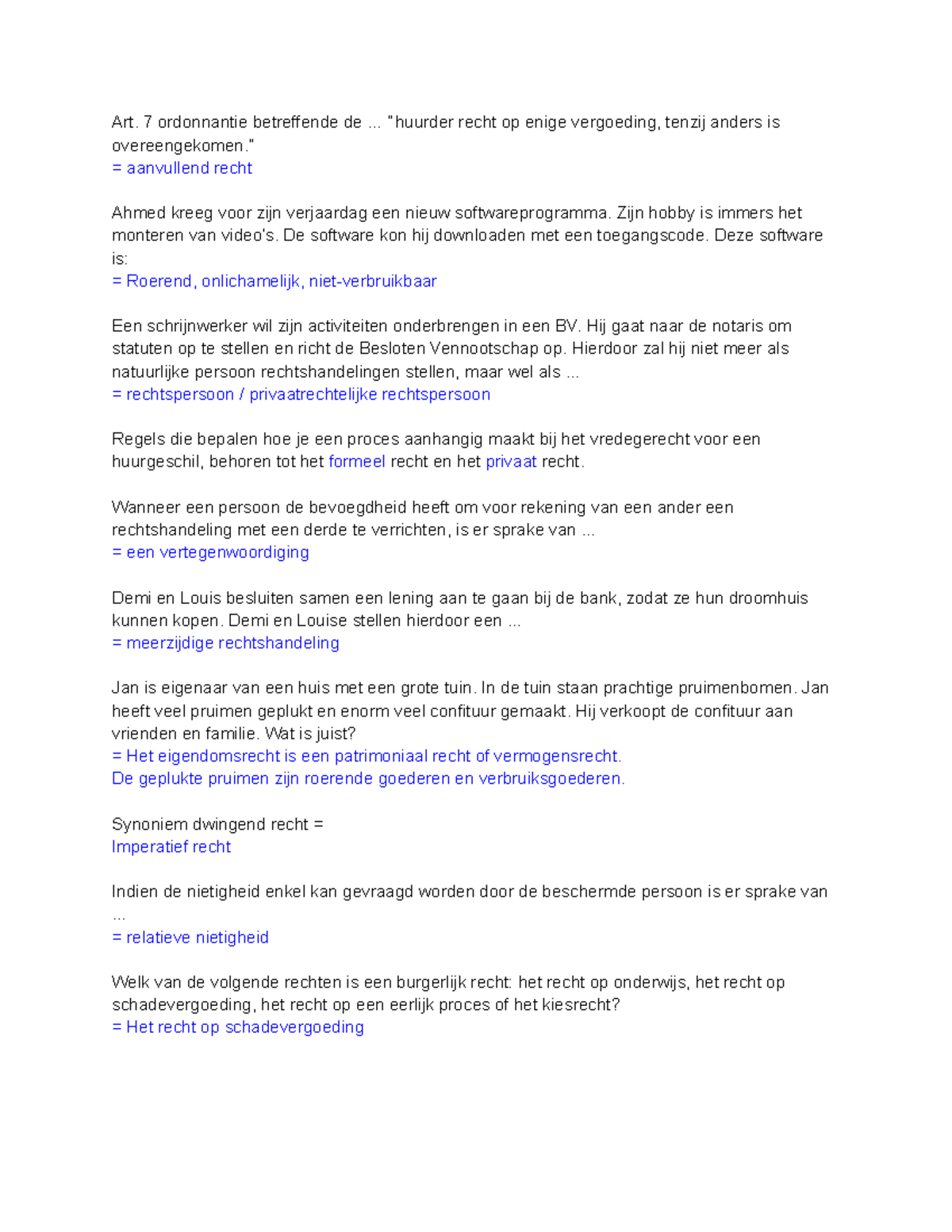 Bronnen Test Vragen: Art. 7 en Recht op Vergoeding in Privaatrecht ...