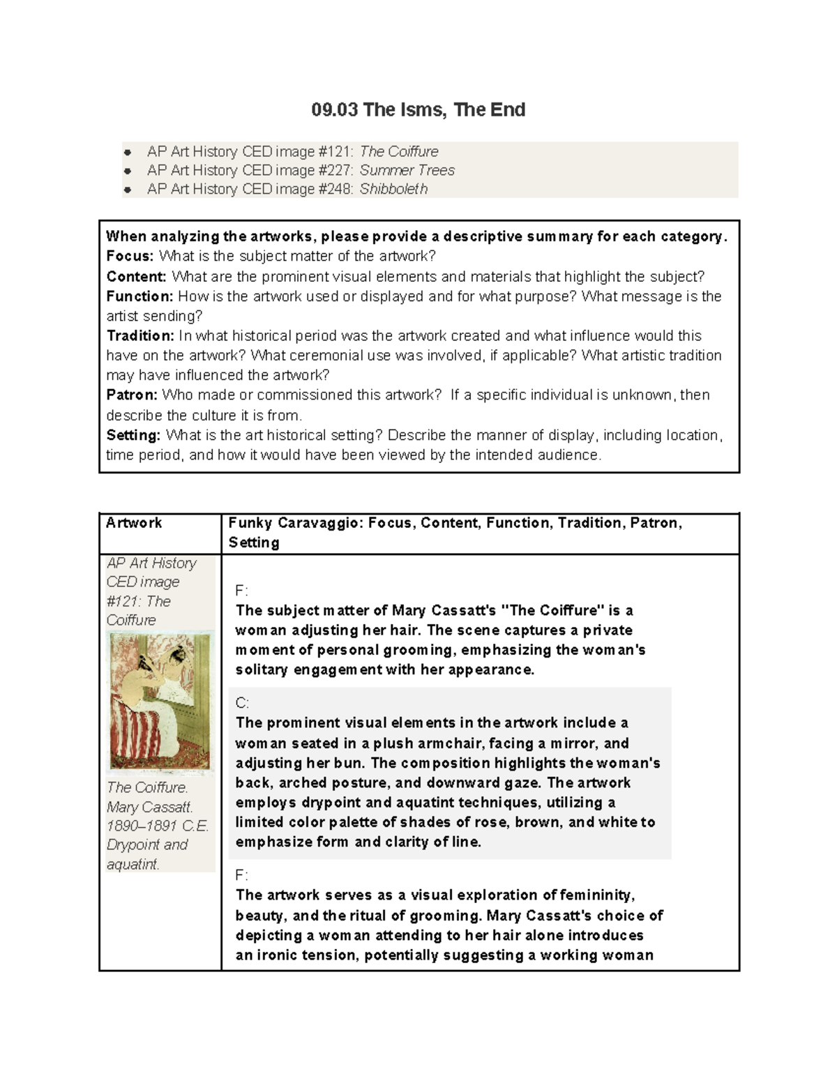 09.03 AP Art History Analysis: The Isms, The End of Art Styles - Studocu