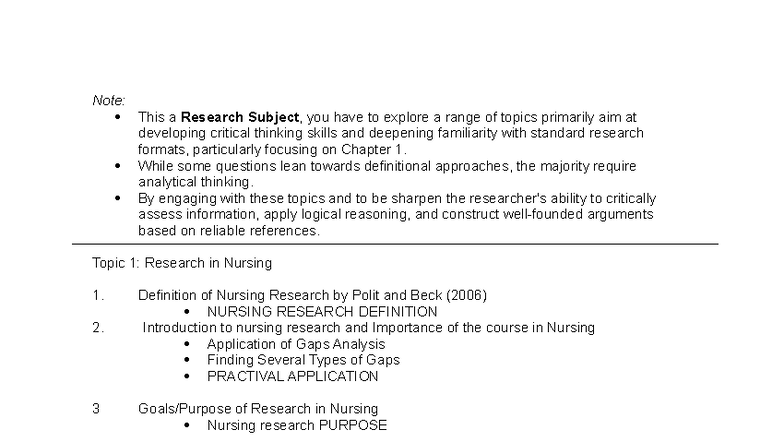 NURS 101: Chapter 1 Research in Nursing - Critical Thinking ...