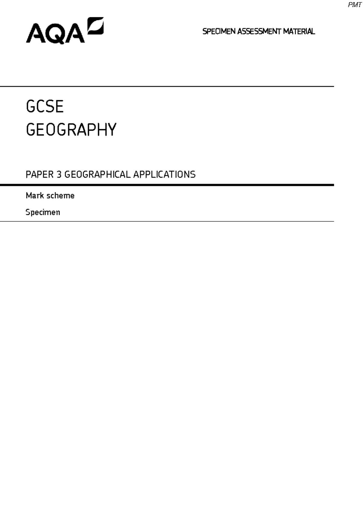 GCSE Geography Paper 3 Specimen Assessment Mark Scheme - Studocu