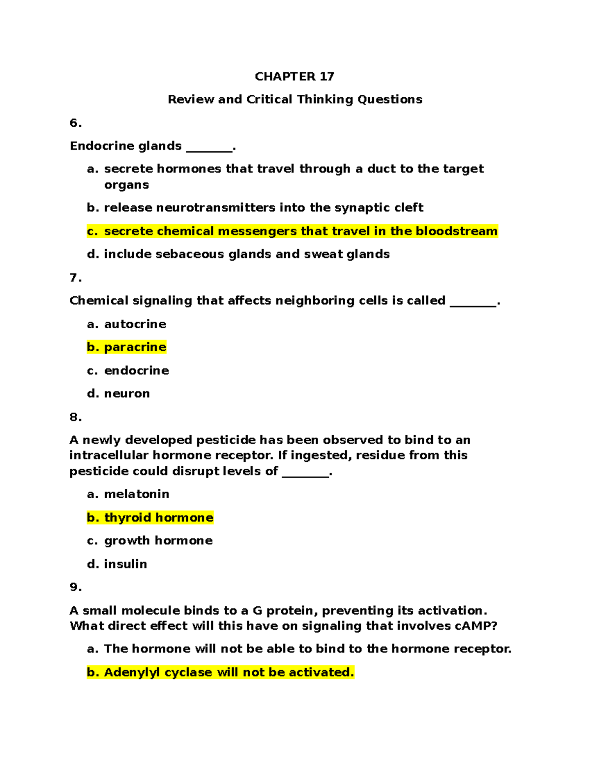 Study Guide - Openstax Chapter 17: Endocrine System Insights - Studocu