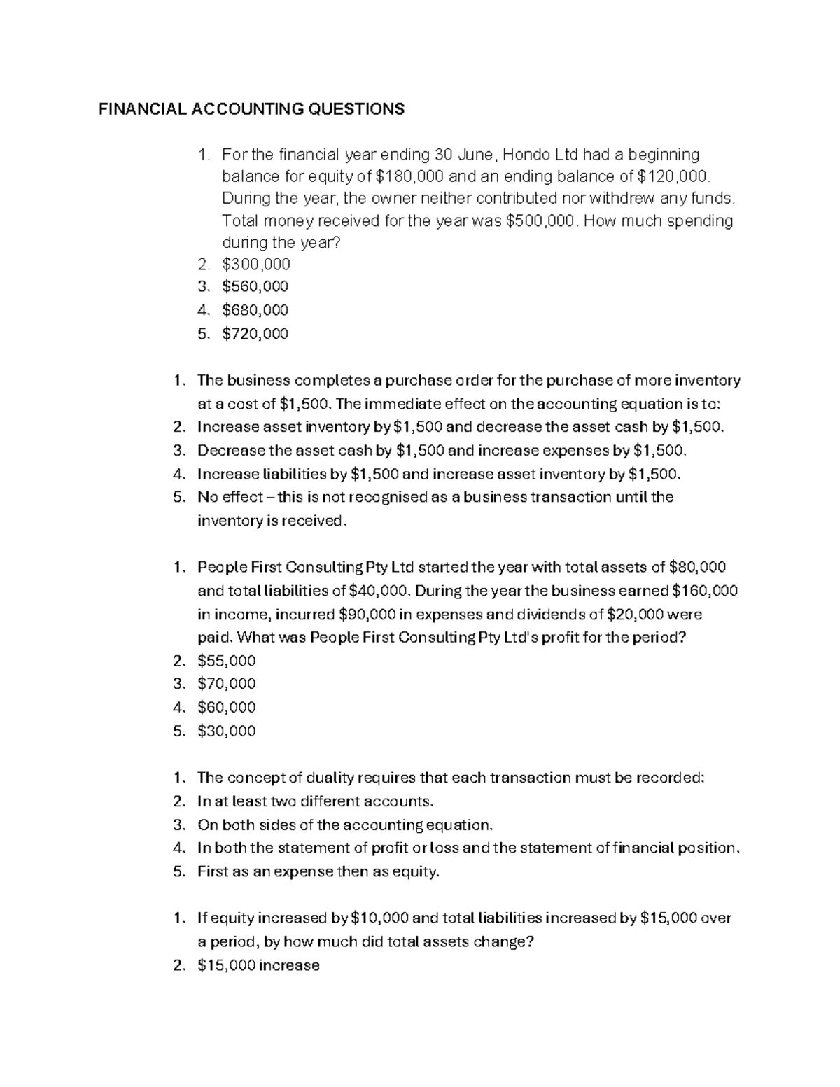FINANCIAL ACCOUNTING PRACTICE QUESTIONS - Document 8 - Studocu