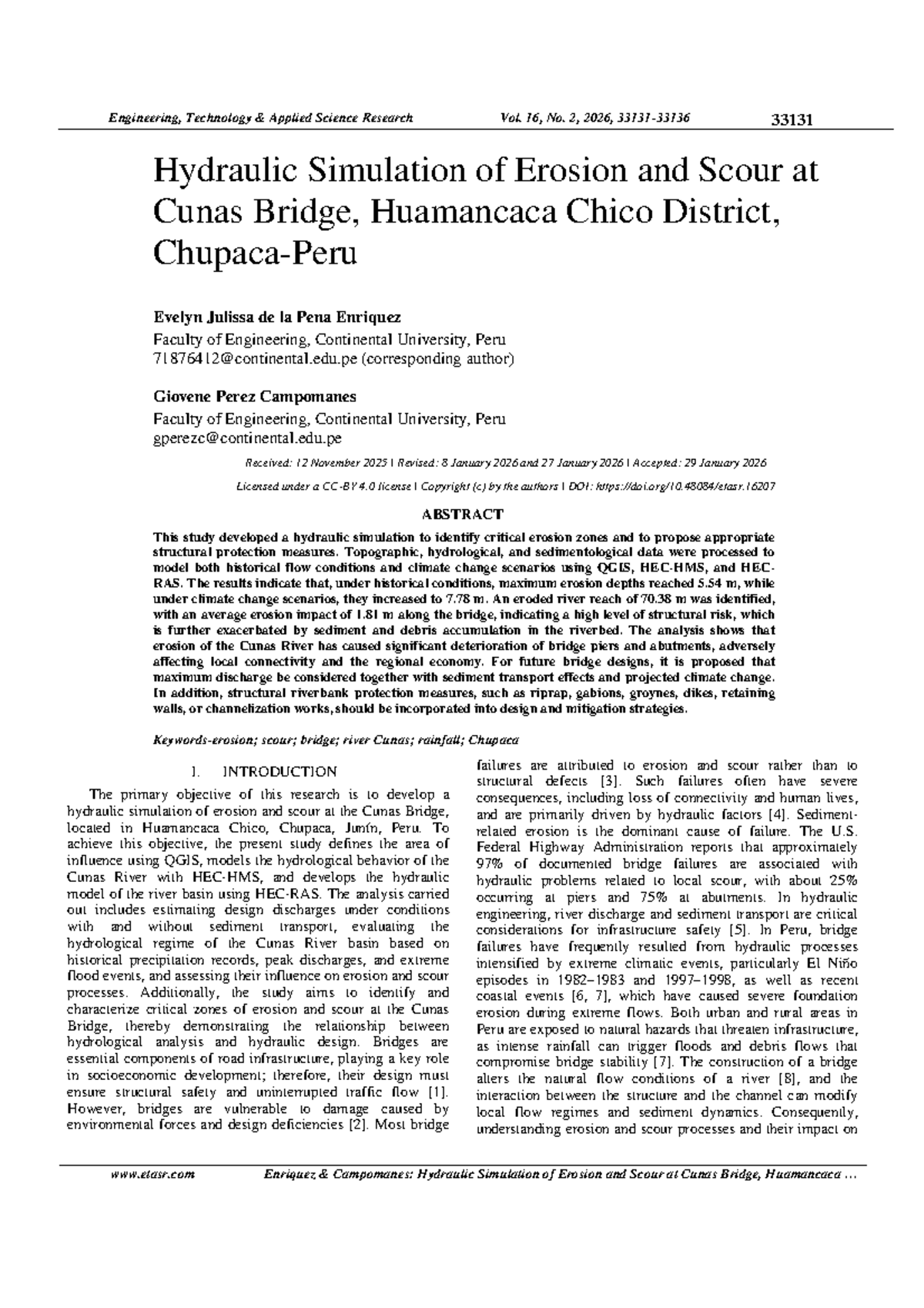 Hydraulic Simulation of Erosion and Scour at Cunas Bridge (ENG 2026 ...