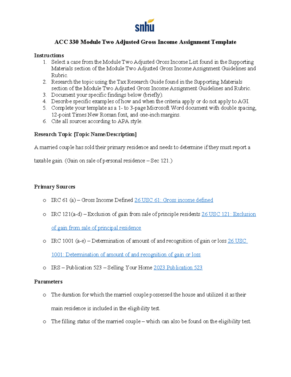 ACC 330 AGI Case Study: Disposition of Primary Residence Explained ...