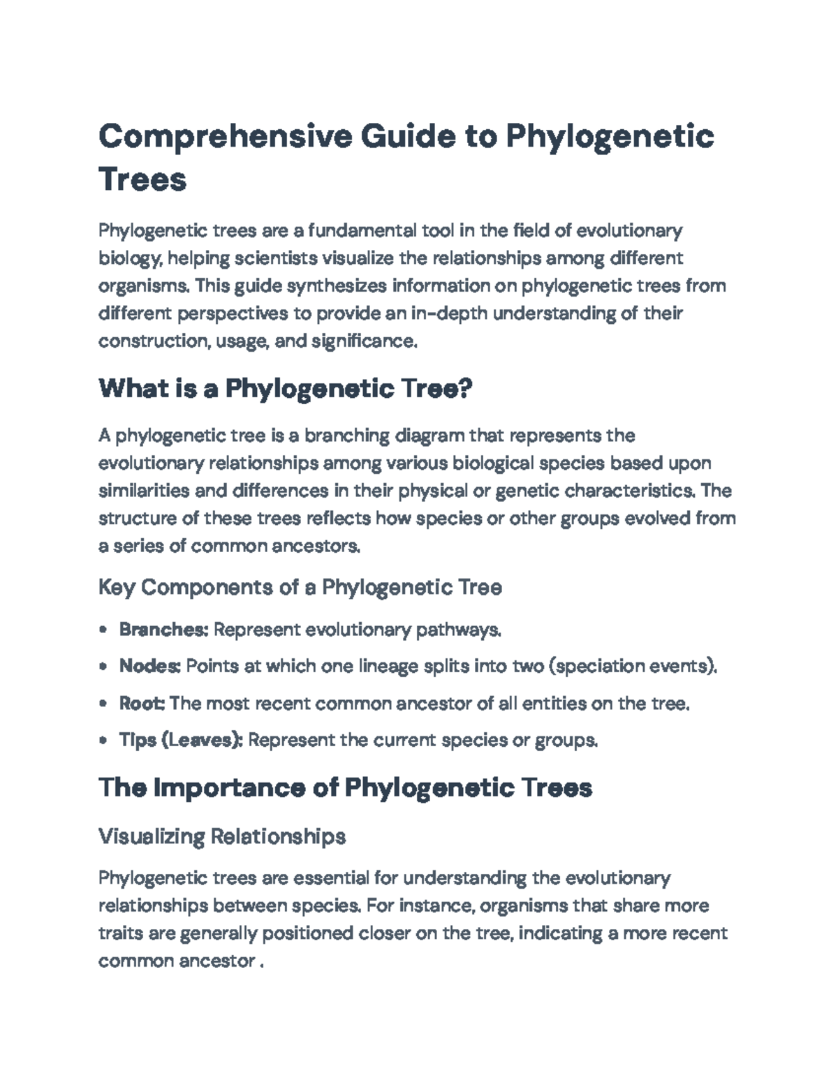Comprehensive Guide to Phylogenetic Trees in Evolutionary Biology - Comprehensive Guide to - Studocu