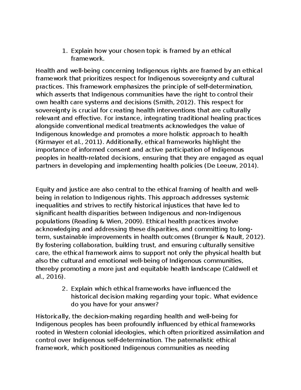 Ethical Reflection on Indigenous Health: Week 4-2 Short Paper Analysis ...