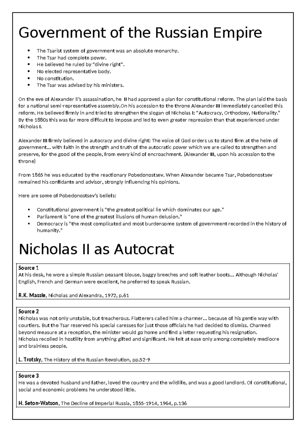 Government of the Russian Empire: Tsarist Autocracy and Nicholas II ...