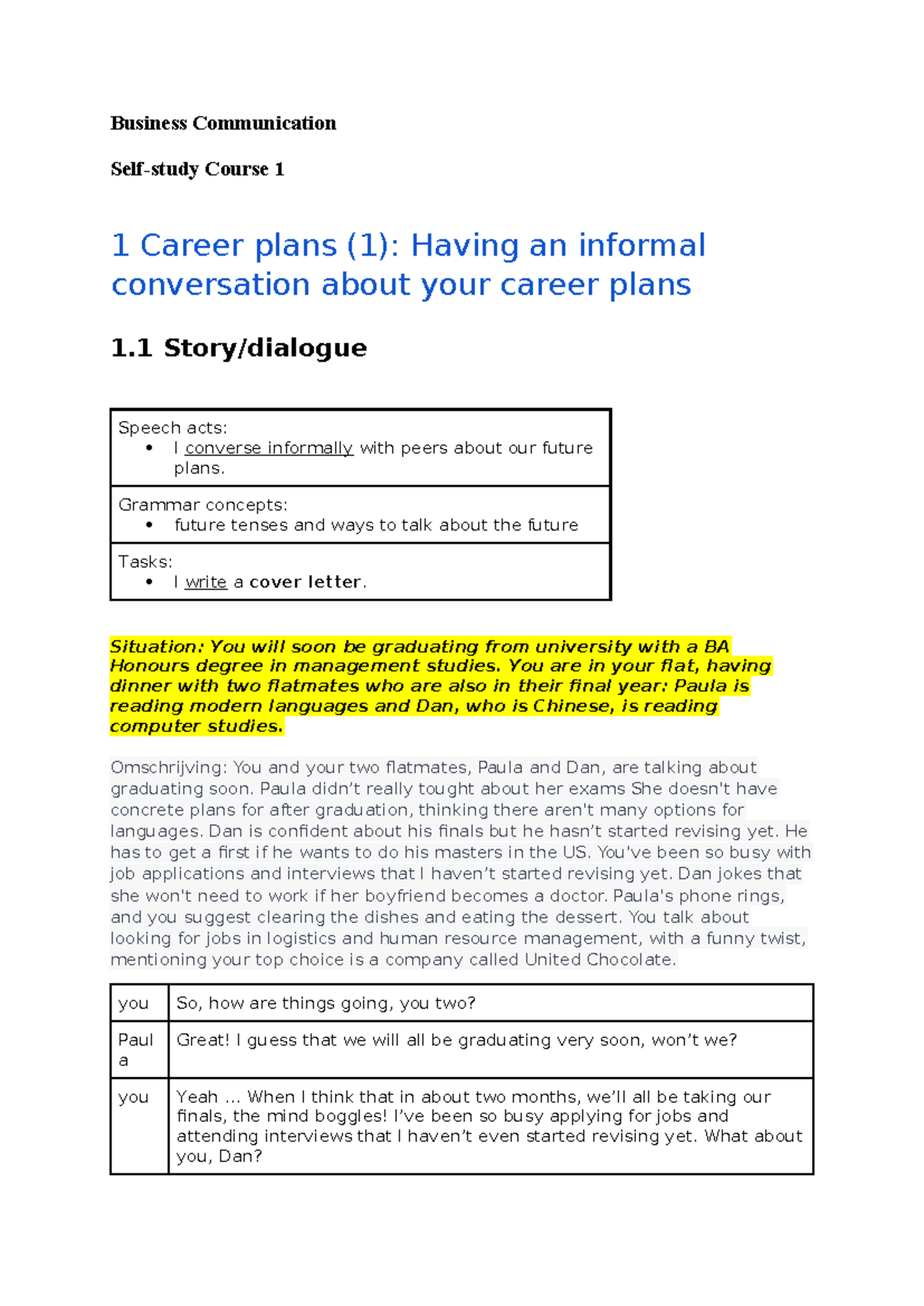 Business Communication Course 1: Informal Career Conversations and ...