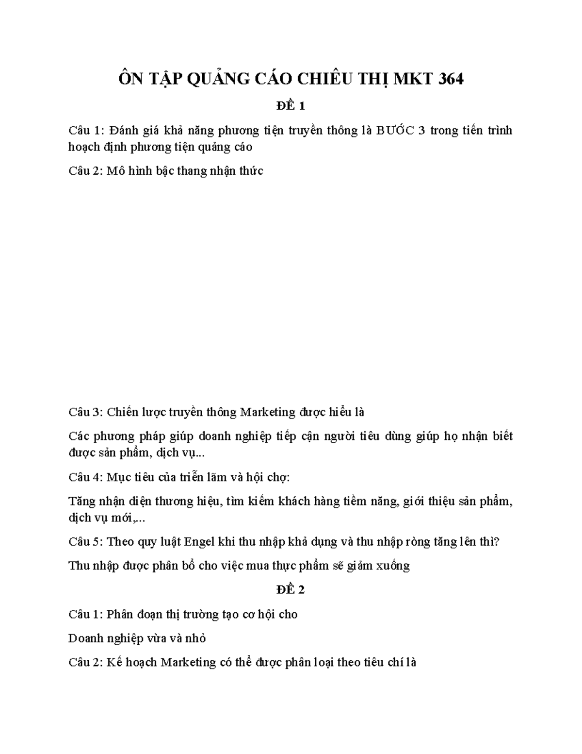 ÔN TẬP QUẢNG CÁO CHIÊU THỊ MKT 364 - 18 ĐỀ ÔN THẦY HẢI - Studocu