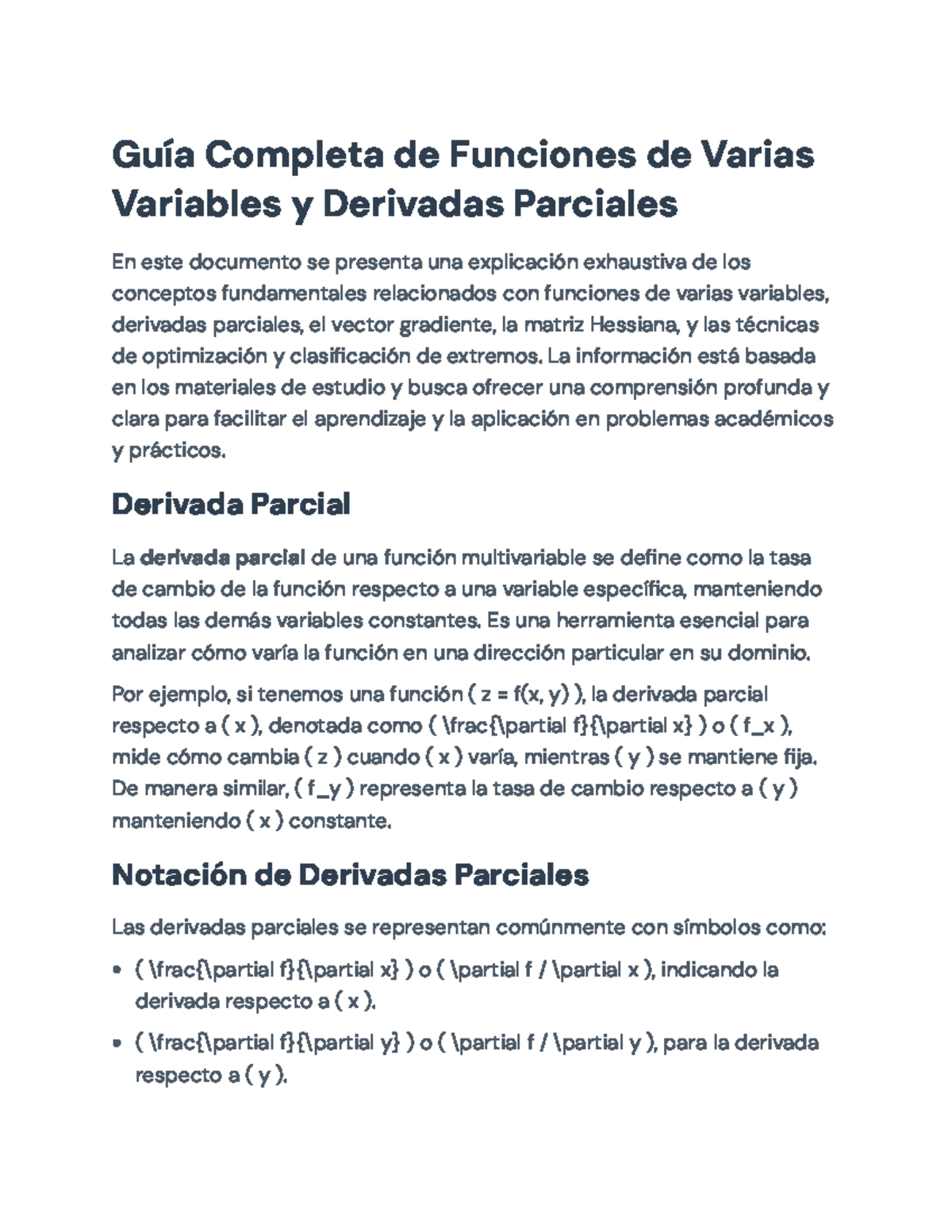 Guía Completa: Funciones de Varias Variables y Derivadas Parciales - Studocu
