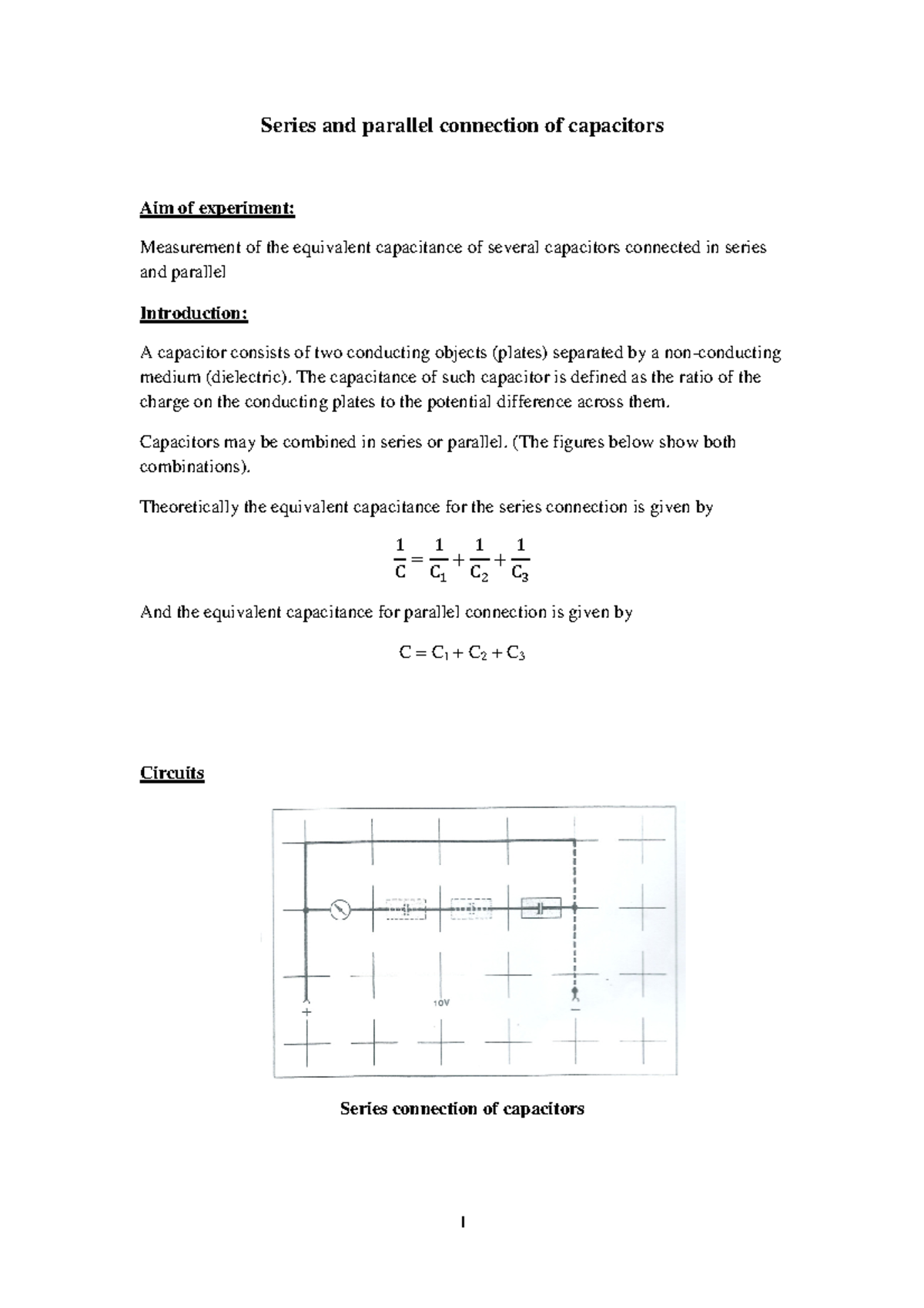 Capacitors Lab: Series & Parallel Connections - Experiment Guide - Studocu