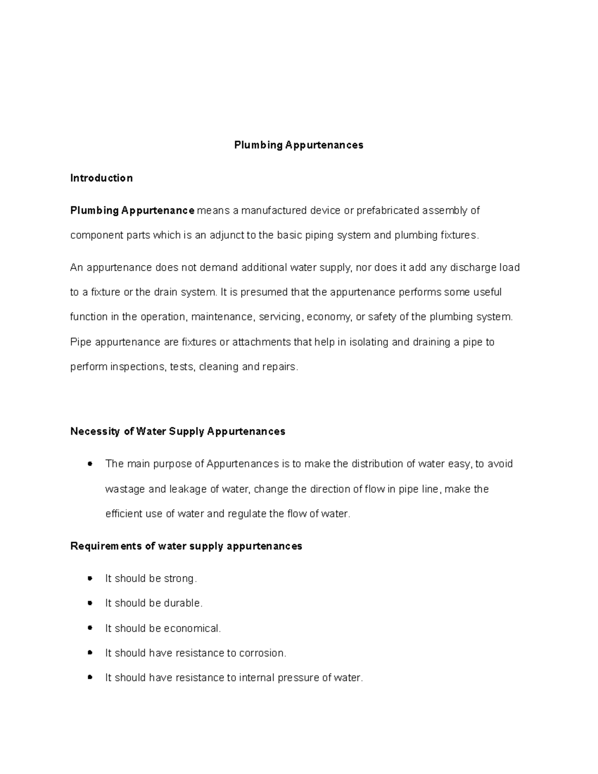 Plumbing Appurtenances - Plumbing Appurtenances Introduction Plumbing ...