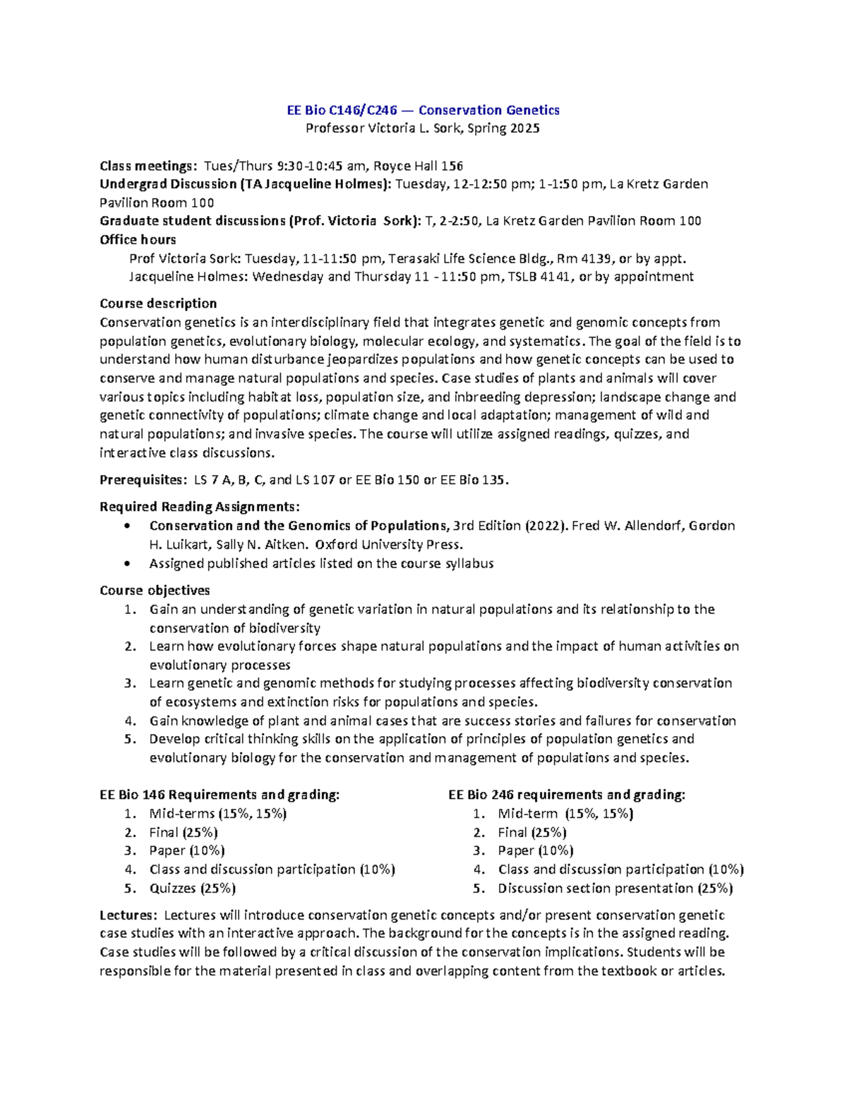 EE Bio 146/246 - Conservation Genetics Course Overview & Requirements ...