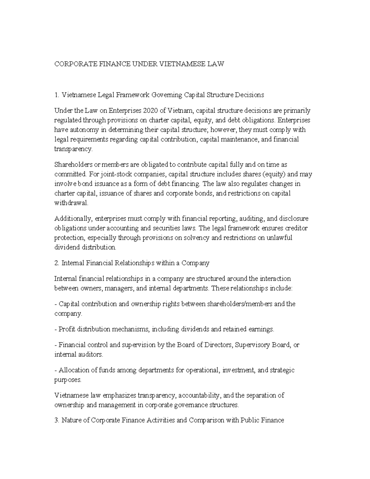 Corporate Finance in Vietnam: Legal Framework & Key Concepts - Studocu