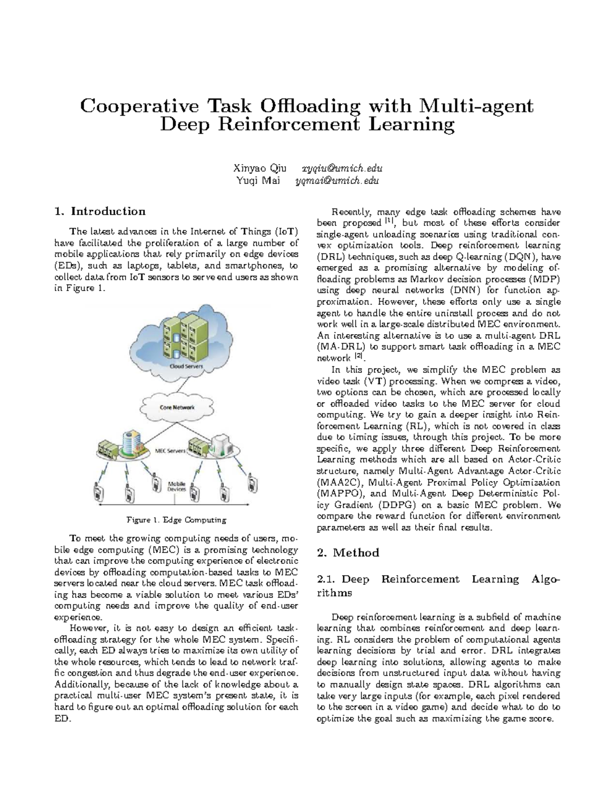 Cooperative Task Offloading in MEC Using DRL Techniques - Studocu