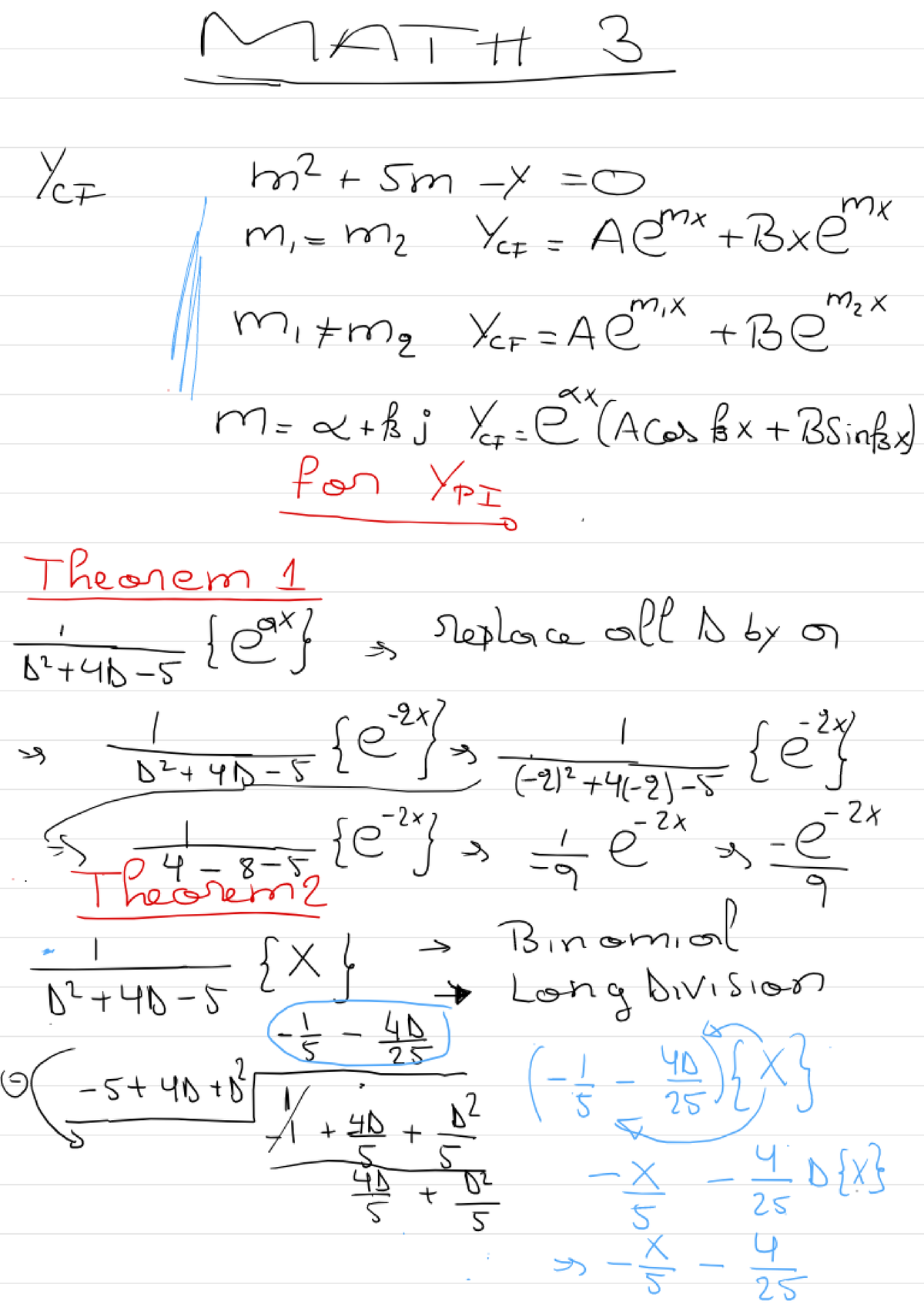 MATH 3 Final Exam Notes on Differential Operators and Theorems - Studocu