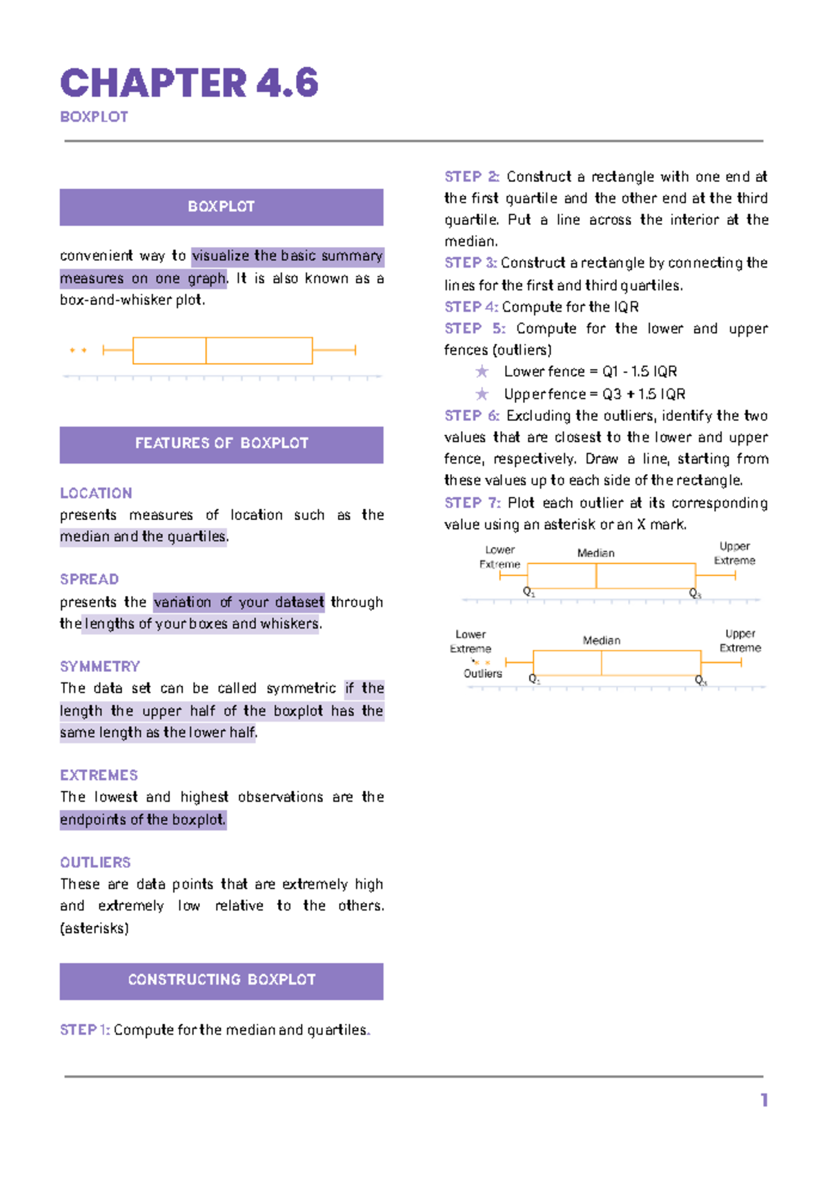 Notes Stat 101 Chapter 4 Chapter 4 Boxplot Boxplot Convenient Way To Visualize The Basic
