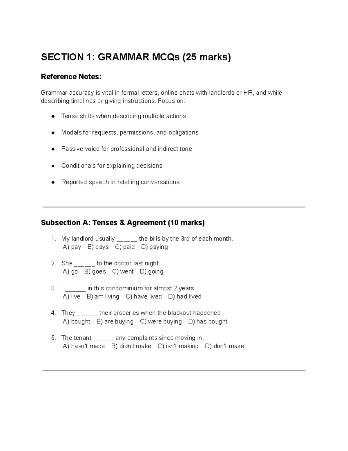 English Practice 2: Grammar MCQs and Cloze Exercises - Studocu