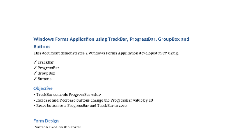 Windows Forms App: TrackBar & ProgressBar Implementation - Studocu