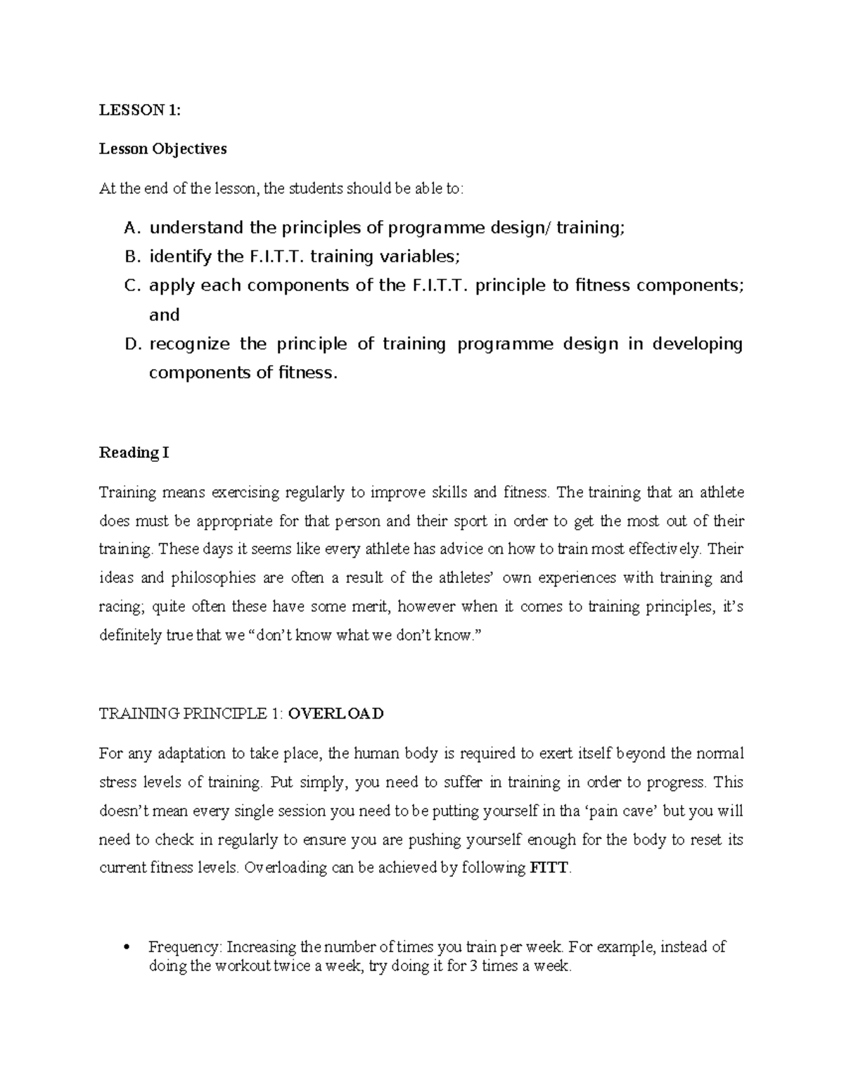 PED223-Midterm: Principles and Variables of Training Program Design ...