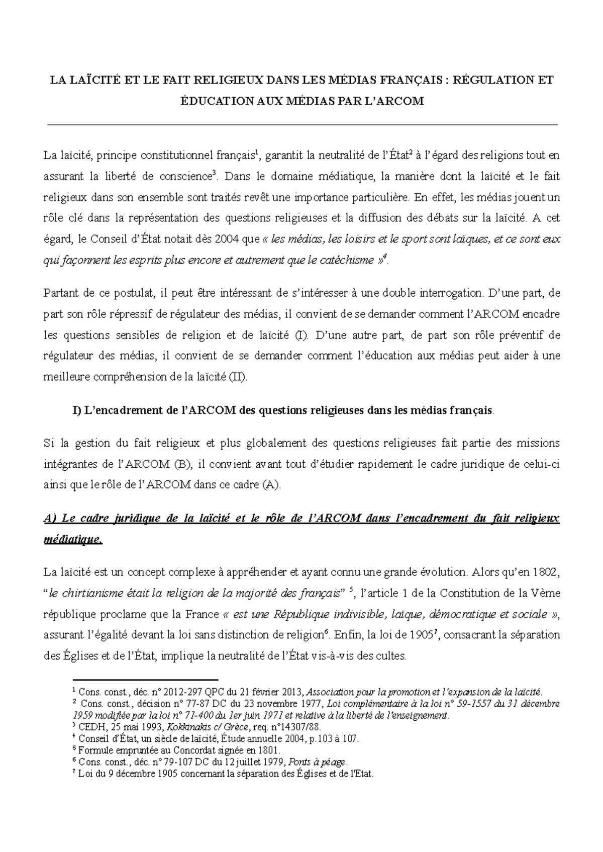 LA LAÏCITÉ ET LE FAIT RELIGIEUX DANS LES MÉDIAS FRANÇAIS : ANALYSE ET ...