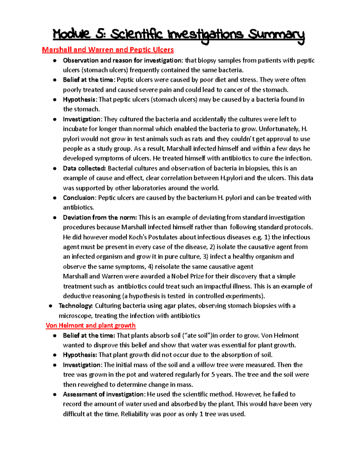 Summary of Module 5: Key Scientists and Their Investigations - Studocu