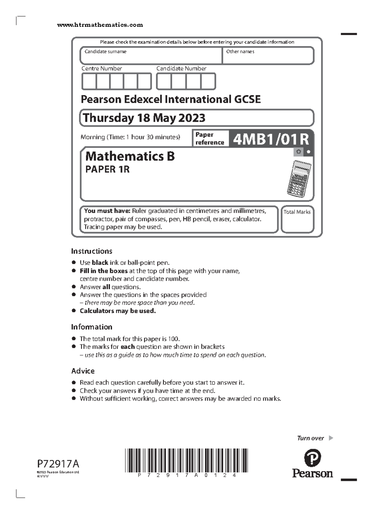 4MB1/01R Final Exam Mathematics B Paper - May 2023 - Studocu