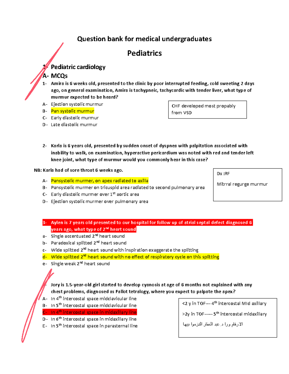 Pediatric Cardiology MCQ Question Bank for Medical Undergraduates - Studocu
