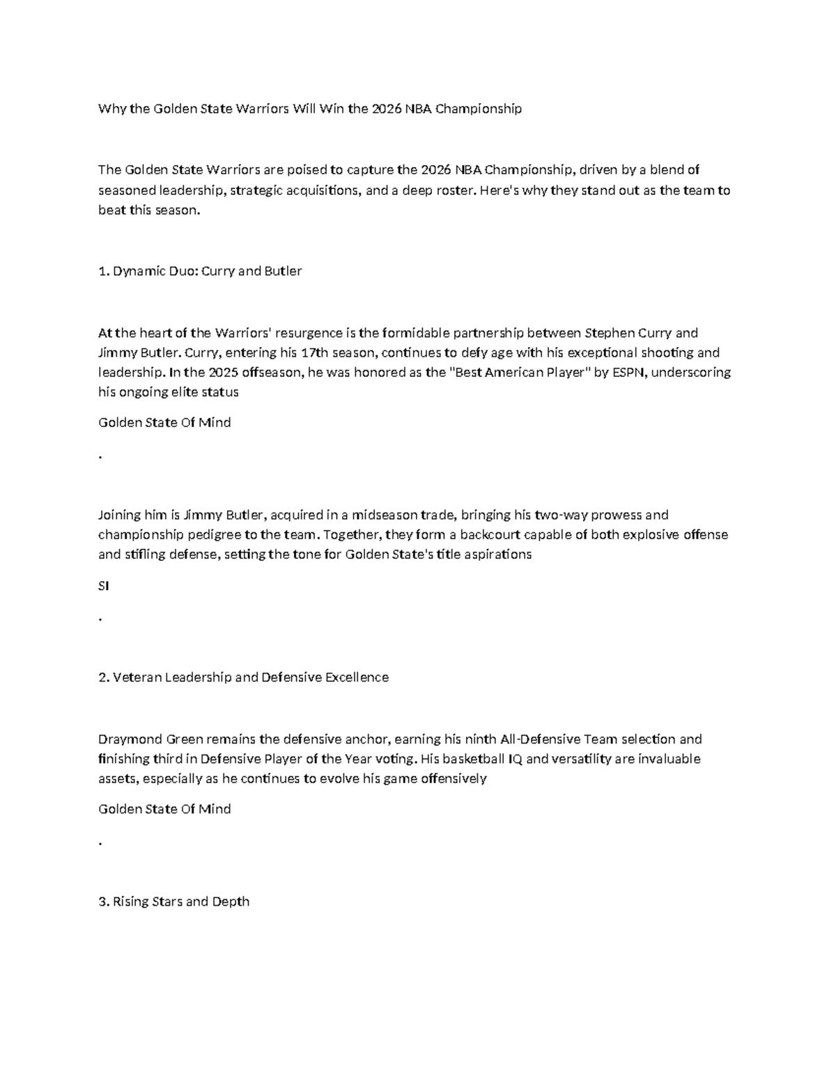 Golden State Warriors: 2026 NBA Championship Prospects Analysis - Studocu