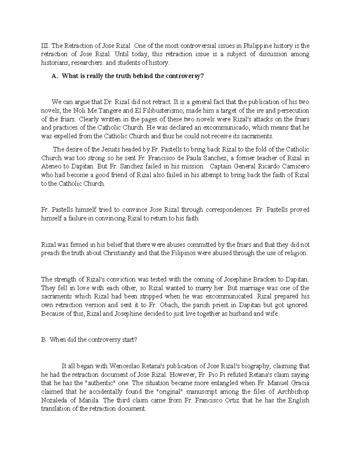 Jose Rizal's Retraction: Truths and Controversies in PH History - Studocu