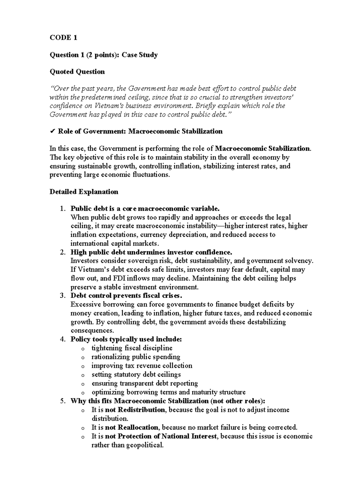 KTCC Case Study Analysis: Government Roles in Macroeconomic Stabilization and - Studocu