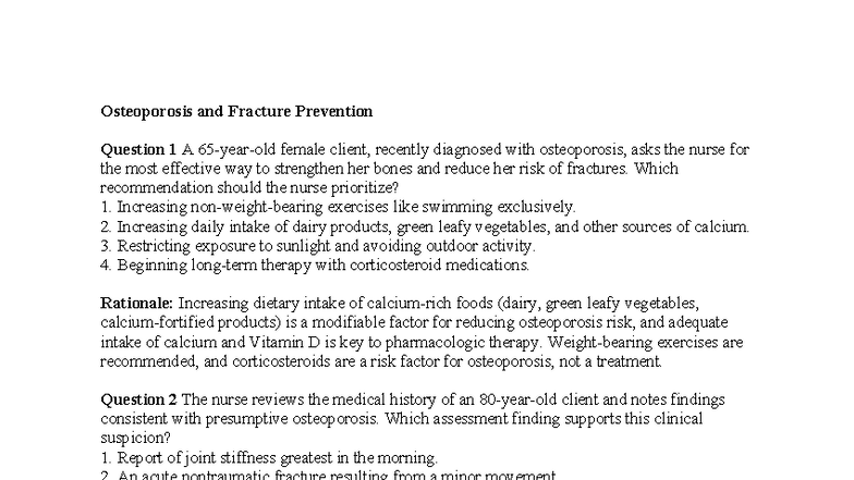 Osteoporosis and Fracture Prevention: Key Nursing Considerations - Studocu