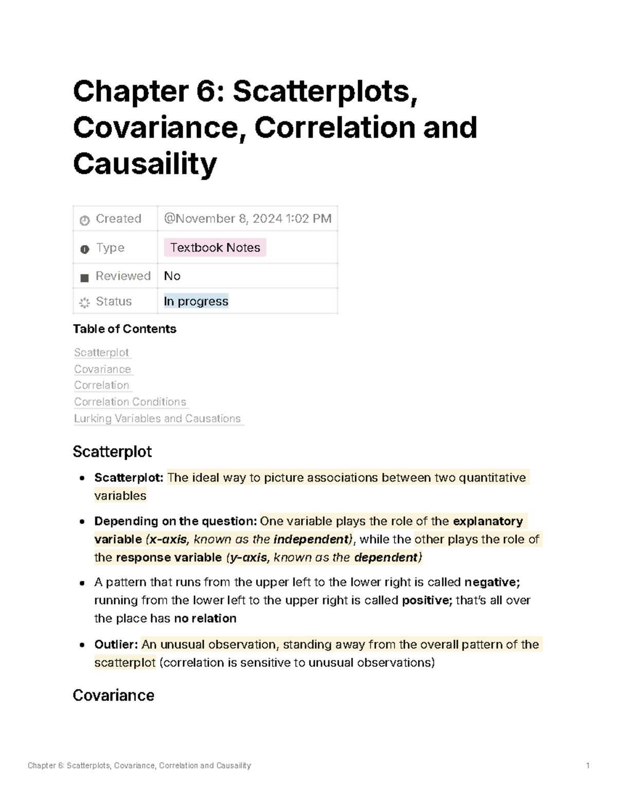 Chapter 6 Scatterplots Covariance Correlation and Causaility - Chapter ...